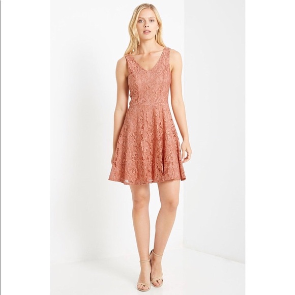 Dresses | Rust Floral Lace Overlay Vneck Fit Flare Dress | Poshmark